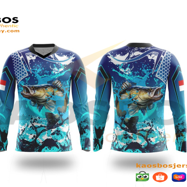 Jersey Mancing Mania Baramundi Lengan Panjang Putih Hitam - KAOSBOS ...